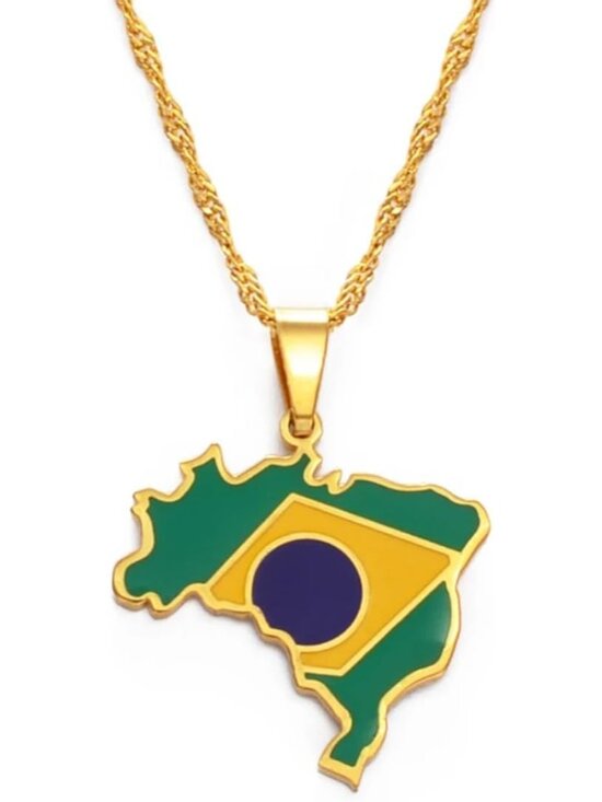 Jewelry | Patriotic Brazil Map Flag Necklace In Stainless Steel | Poshmark